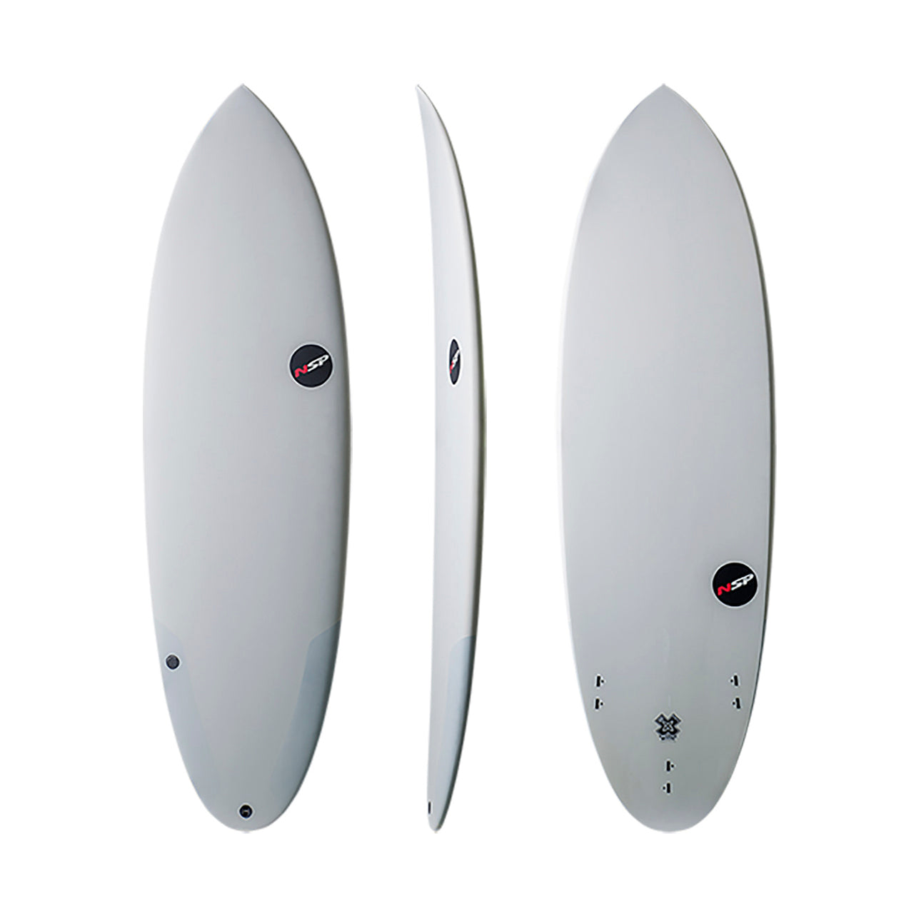 5’9” NSP - Hybrid - Protech - Glacier Grey - FCS 3 fins - Small ding o ...